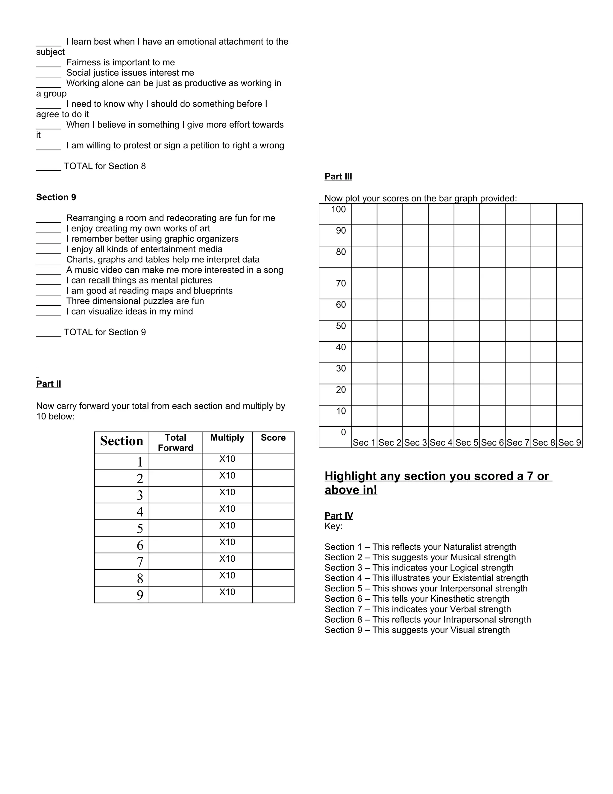 Multiple Intelligences Survey | DOC