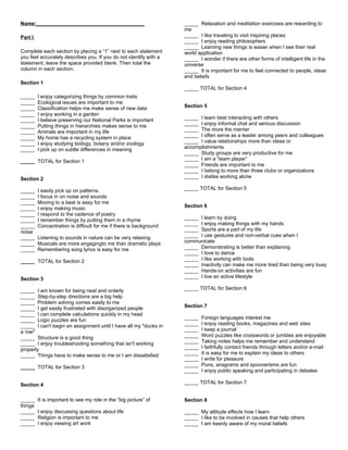 Multiple Intelligences Survey | DOC