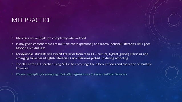 Multiple literacies theory (MLT) and TEFL | PPTX