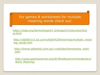 Multiple meaning words slide show | PPTX