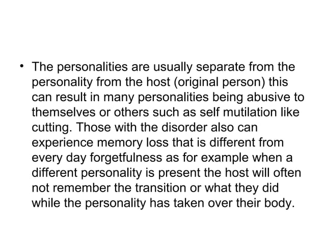 Multiple personality disorder (Research) | PPT