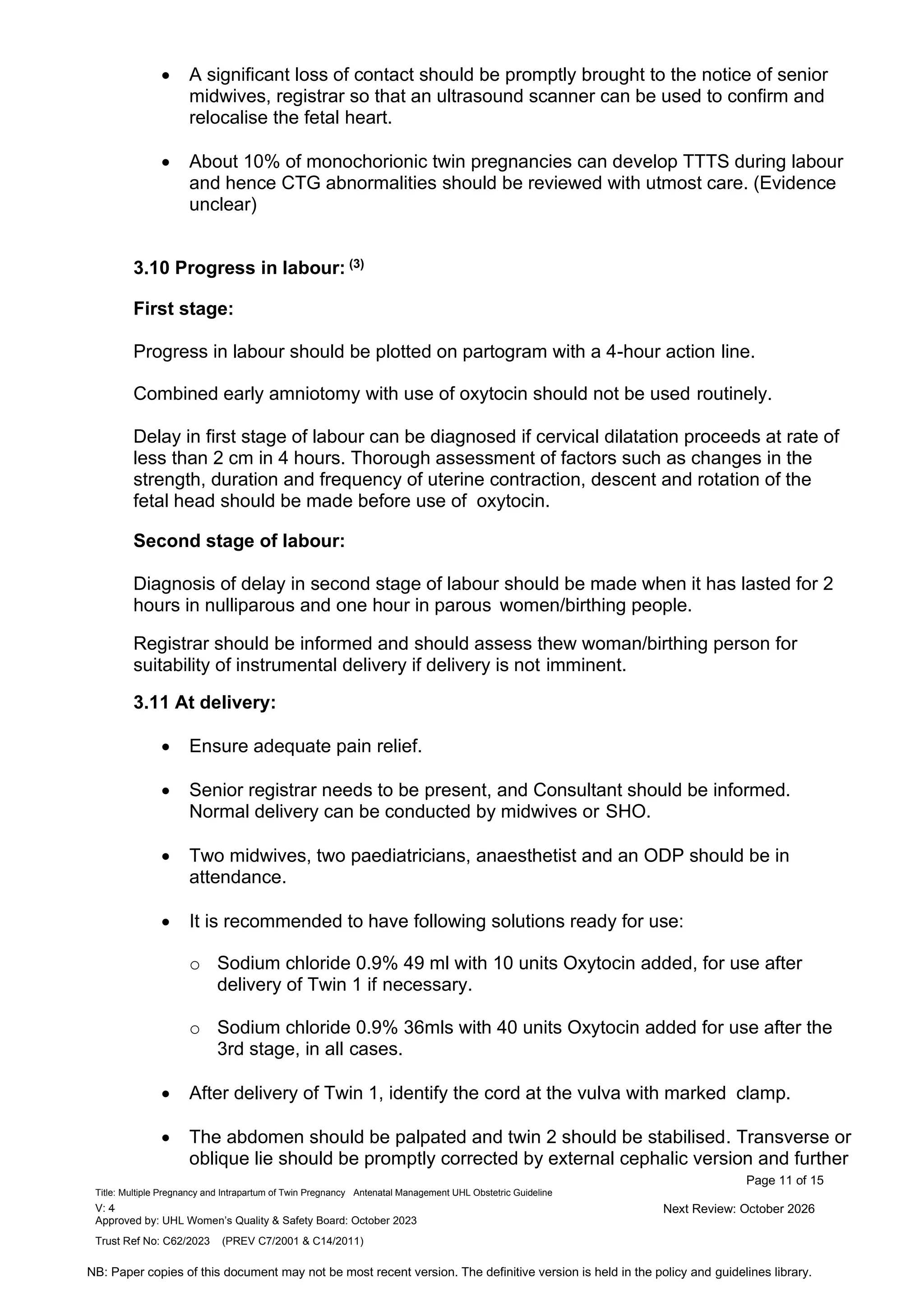 Multiple Pregnancy and Intrapartum of Twin Pregnancy Antenatal Management UHL Obstetric ...