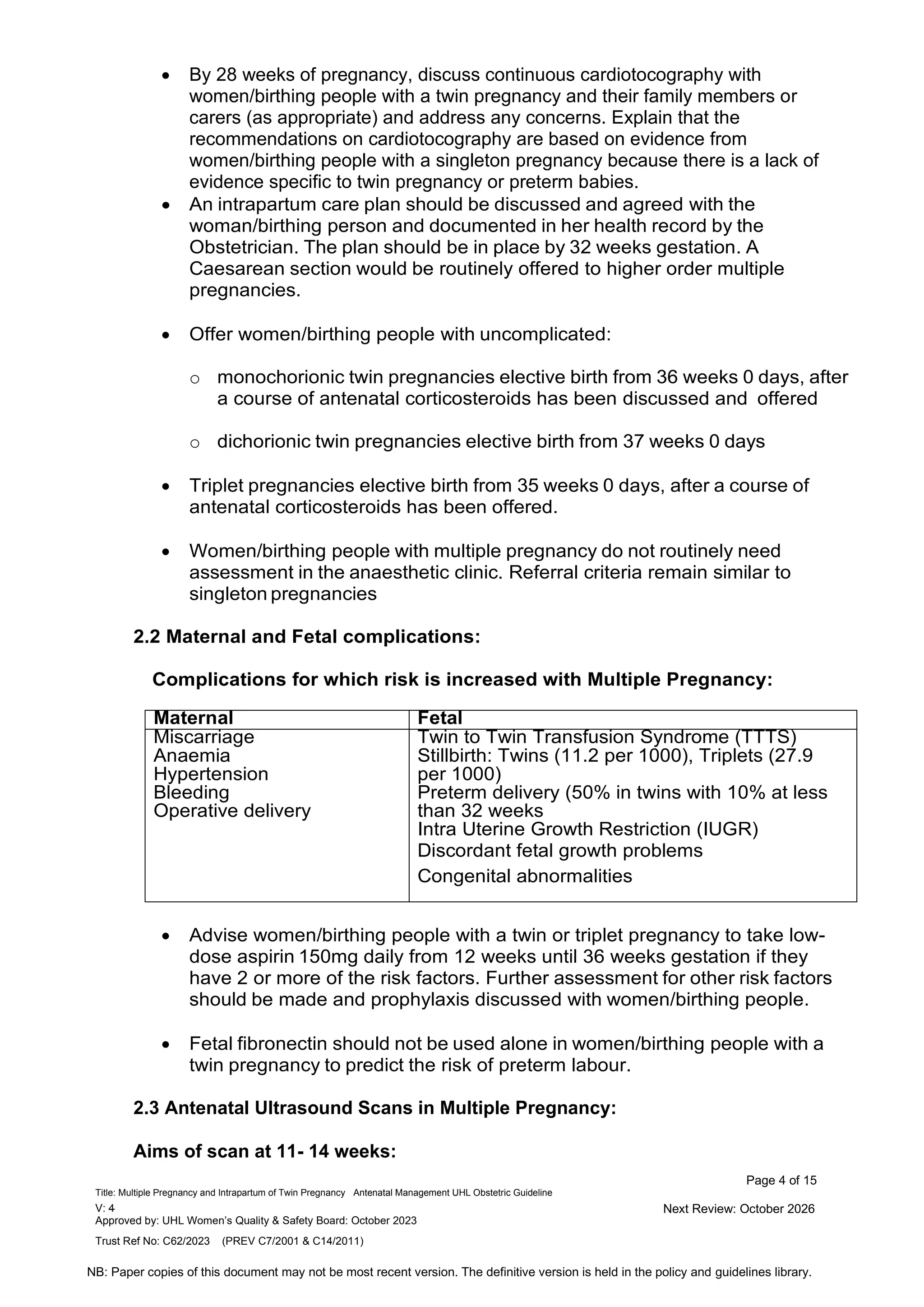 Multiple Pregnancy and Intrapartum of Twin Pregnancy Antenatal Management UHL Obstetric ...