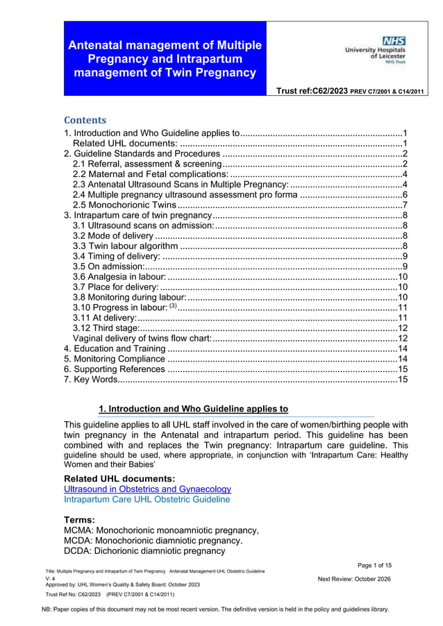 Multiple Pregnancy and Intrapartum of Twin Pregnancy Antenatal Management UHL Obstetric ...
