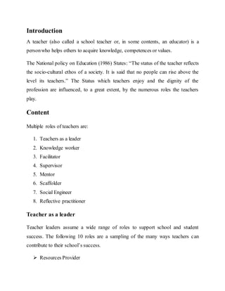 Multiple roles of teacher | DOCX