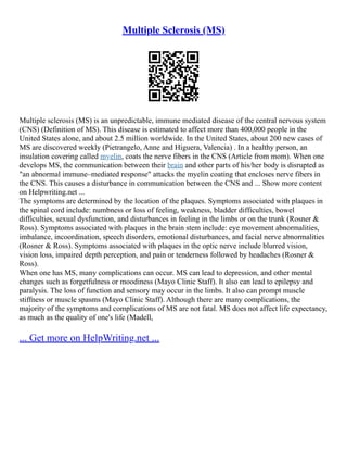 Multiple Sclerosis And The Central Nervous System | PDF