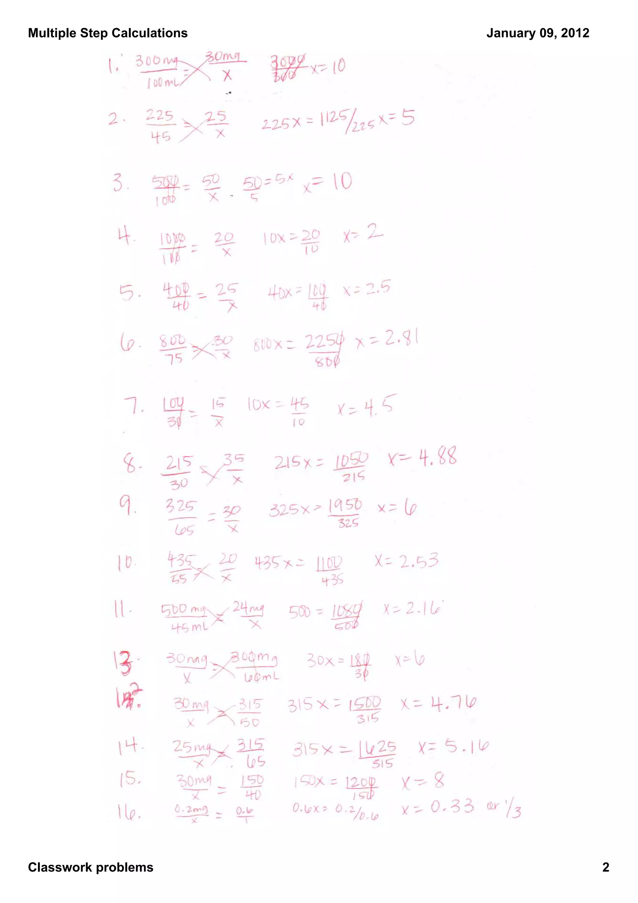Multiple step calculations | PDF | Chemistry | Science