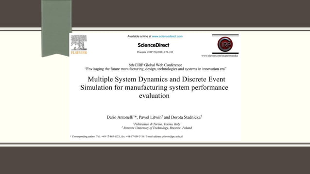 Multiple System Dynamics and Discrete Event Simulation for manufacturing system performance ...
