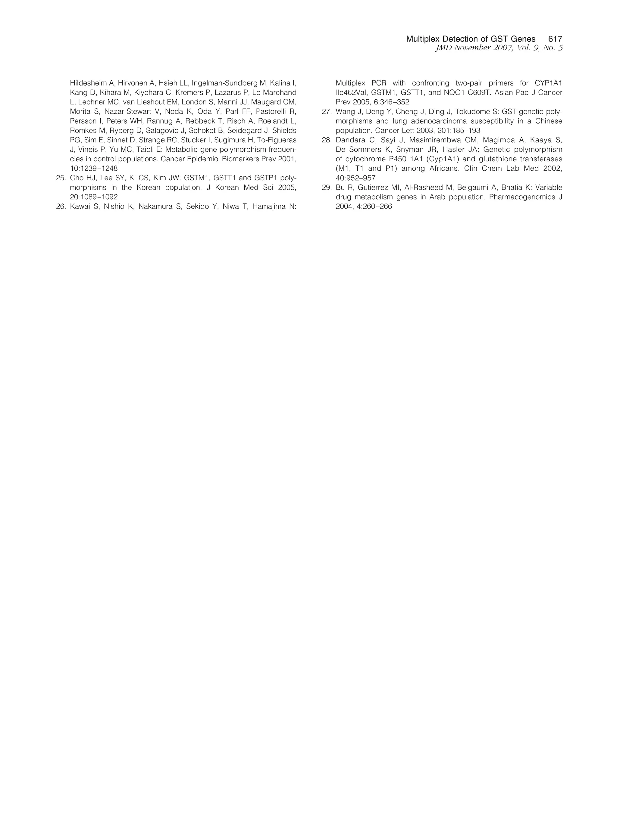 Multiplex pcr detection of gstm1, gstt1, and gstp1 gene variants | PDF