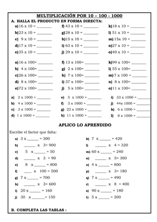 Multiplicación Y División Por 10, 100, 1000, 58% OFF