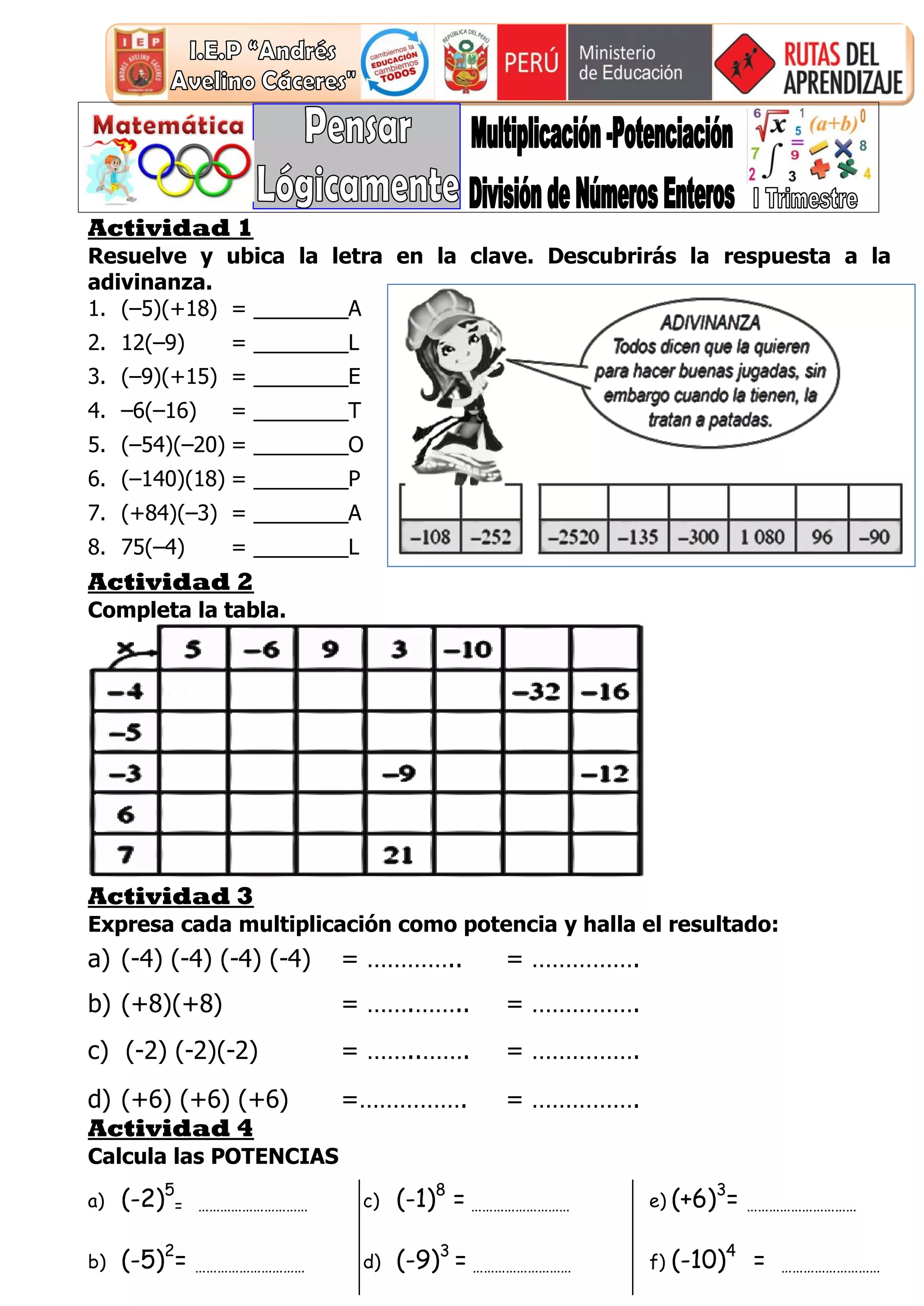 Multiplicacin y division de enteros | PDF