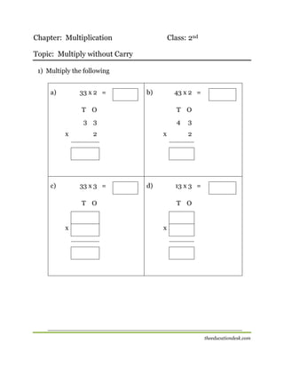 Maths: Multiplication Worksheet (CBSE Grade II ) | PDF
