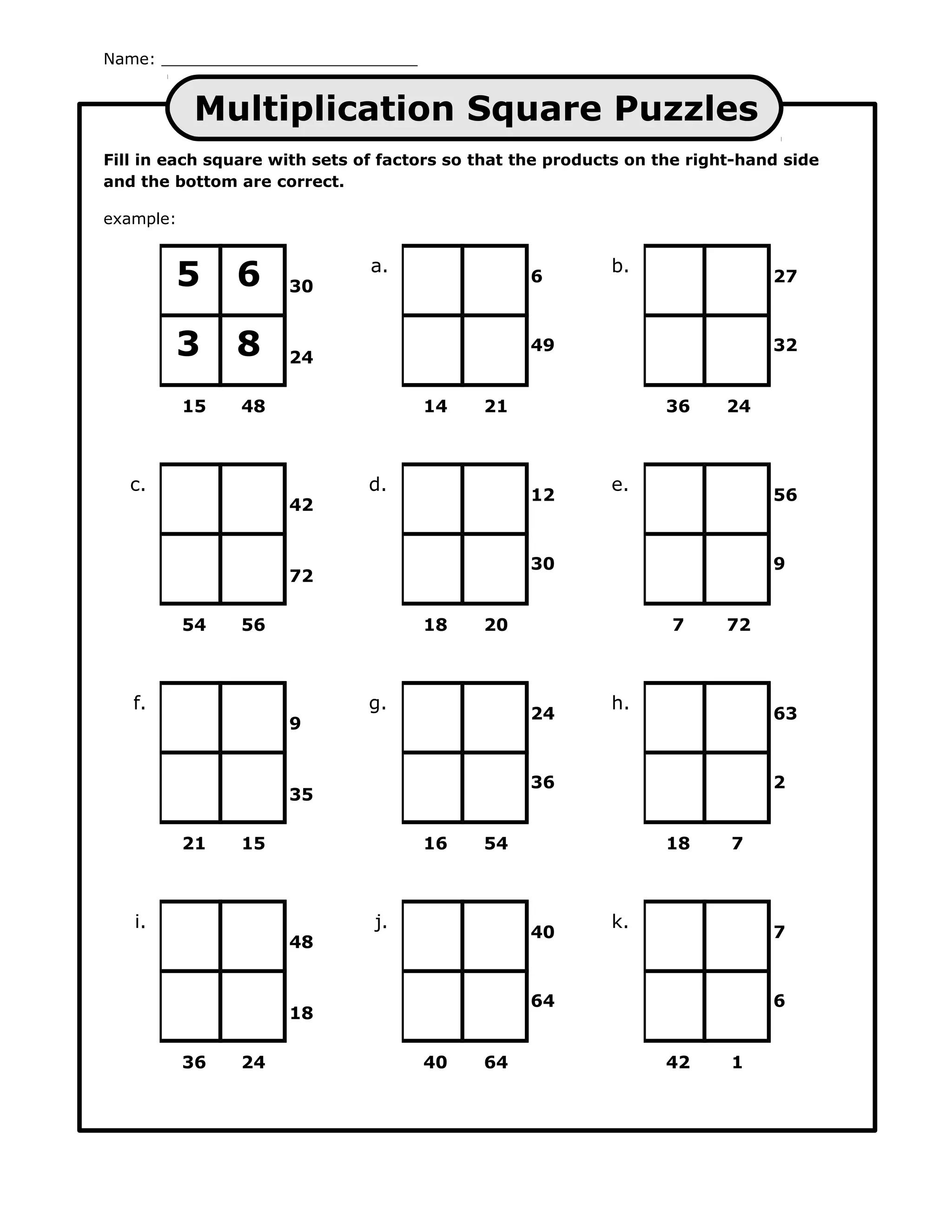Multiplication square-puzzles | DOC