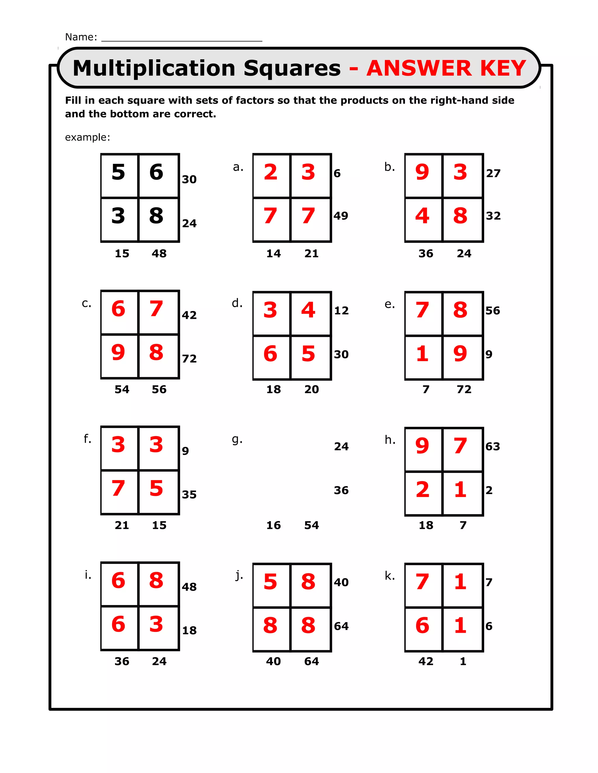 Multiplication square-puzzles | DOC