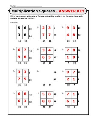 Multiplication square-puzzles | DOC