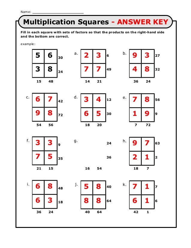 Multiplication Square puzzles Multiplication Square puzzles