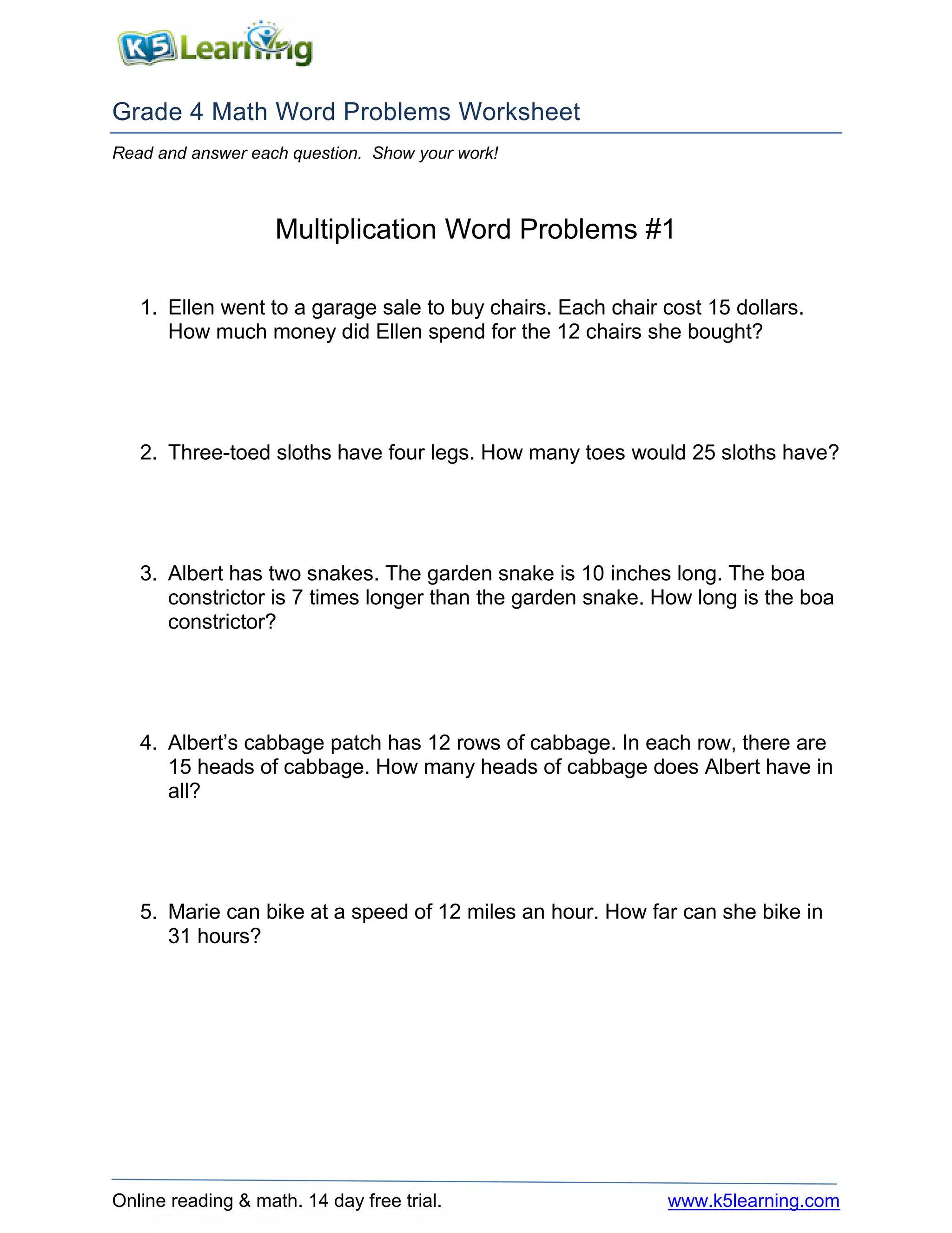 Multiplication word-problems-1 r-gr4 | PDF