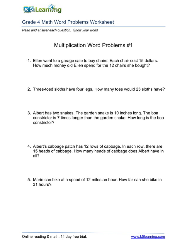 Multiplication word-problems-1 r-gr4 | PDF
