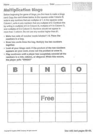 Multiplication bingo | PDF