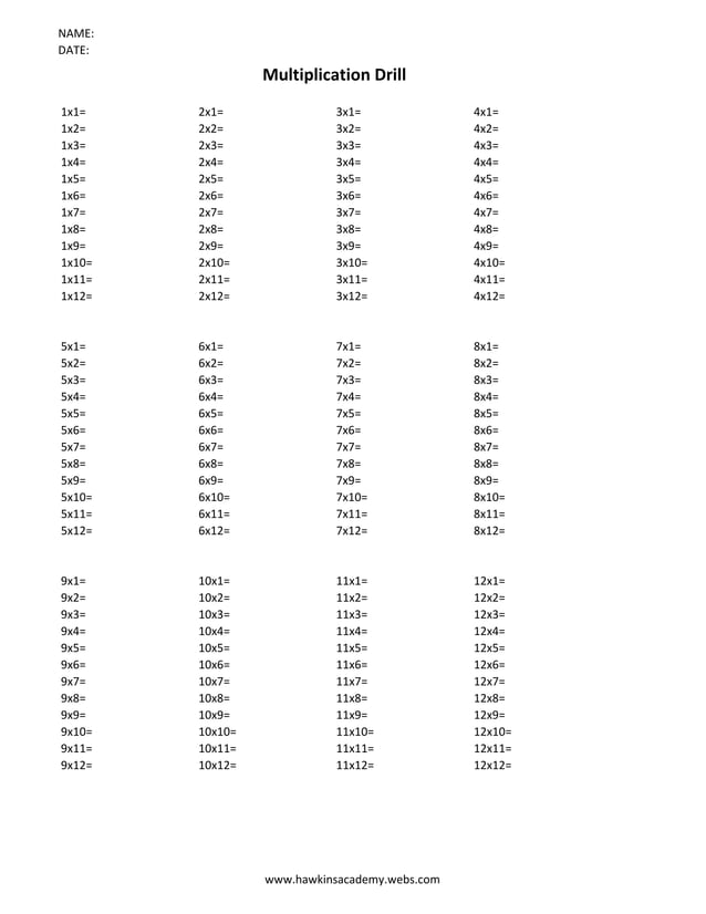 Multiplication Drill | PDF