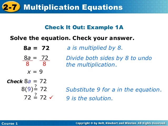 Multiplication Equations Multiplication Equations