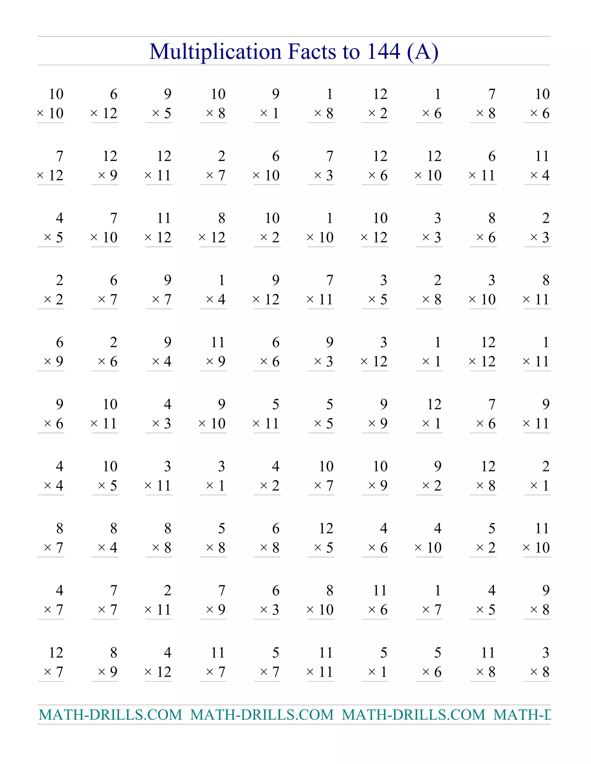 Multiplication facts to_144_001 | PDF