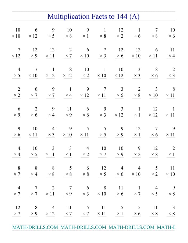 Multiplication facts to_144_001 | PDF