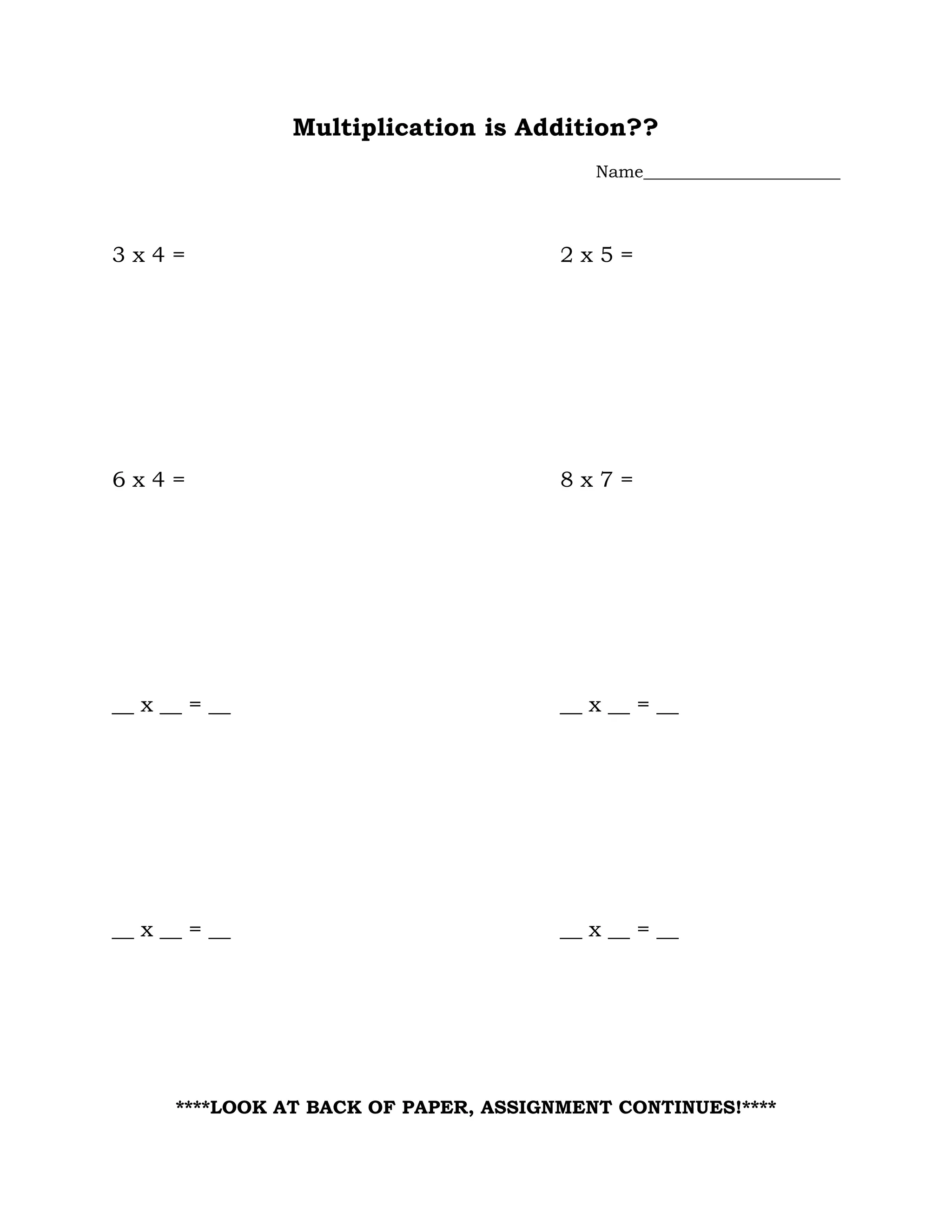Multiplication Is Addition Wkst | DOCX