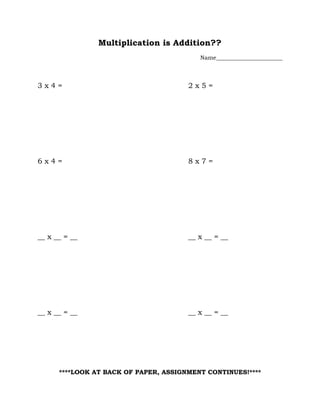 Multiplication Is Addition Wkst | PDF
