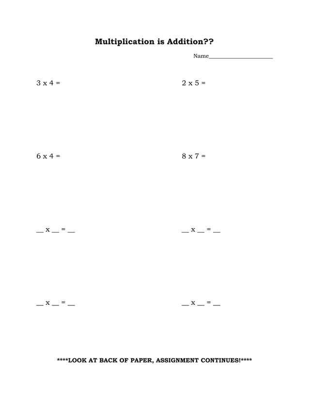 Multiplication Is Addition Wkst | DOCX