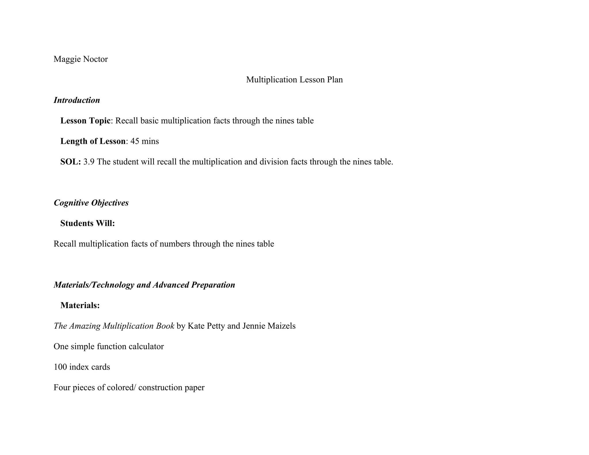 Multiplication lesson plan | PPT | Free Download