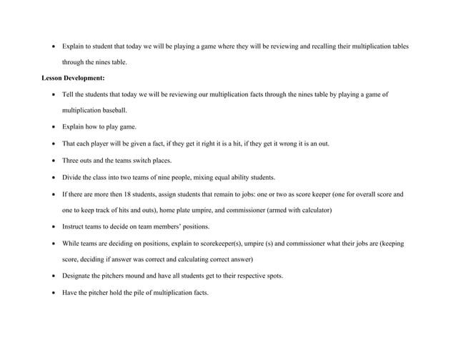 Multiplication lesson plan | DOC