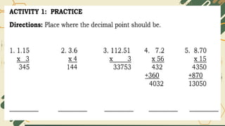 Multiplication of Decimal Numbers for Grade Five Learners | PPTX