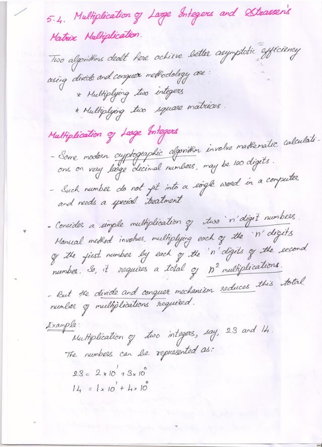 Multiplication of integers & strassens matrix multiplication subi notes ...