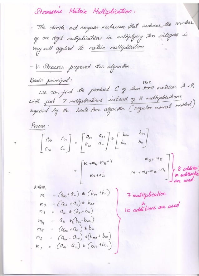 Multiplication of integers & strassens matrix multiplication subi notes ...