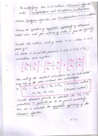 Multiplication of integers & strassens matrix multiplication subi notes ...