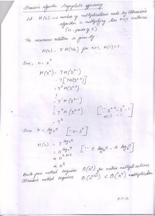 Multiplication of integers & strassens matrix multiplication subi notes ...