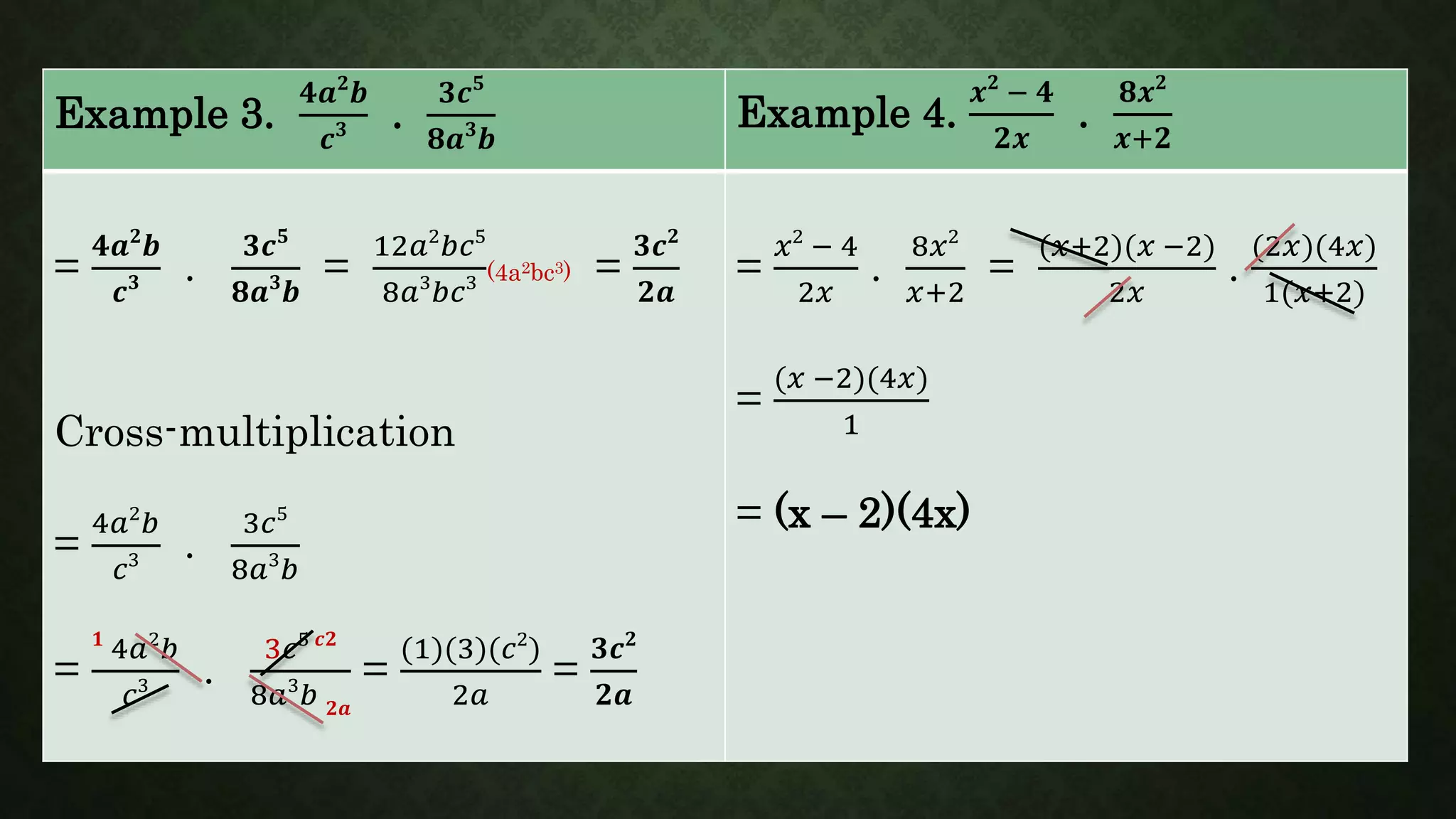 Multiplication of rational expression | PPTX
