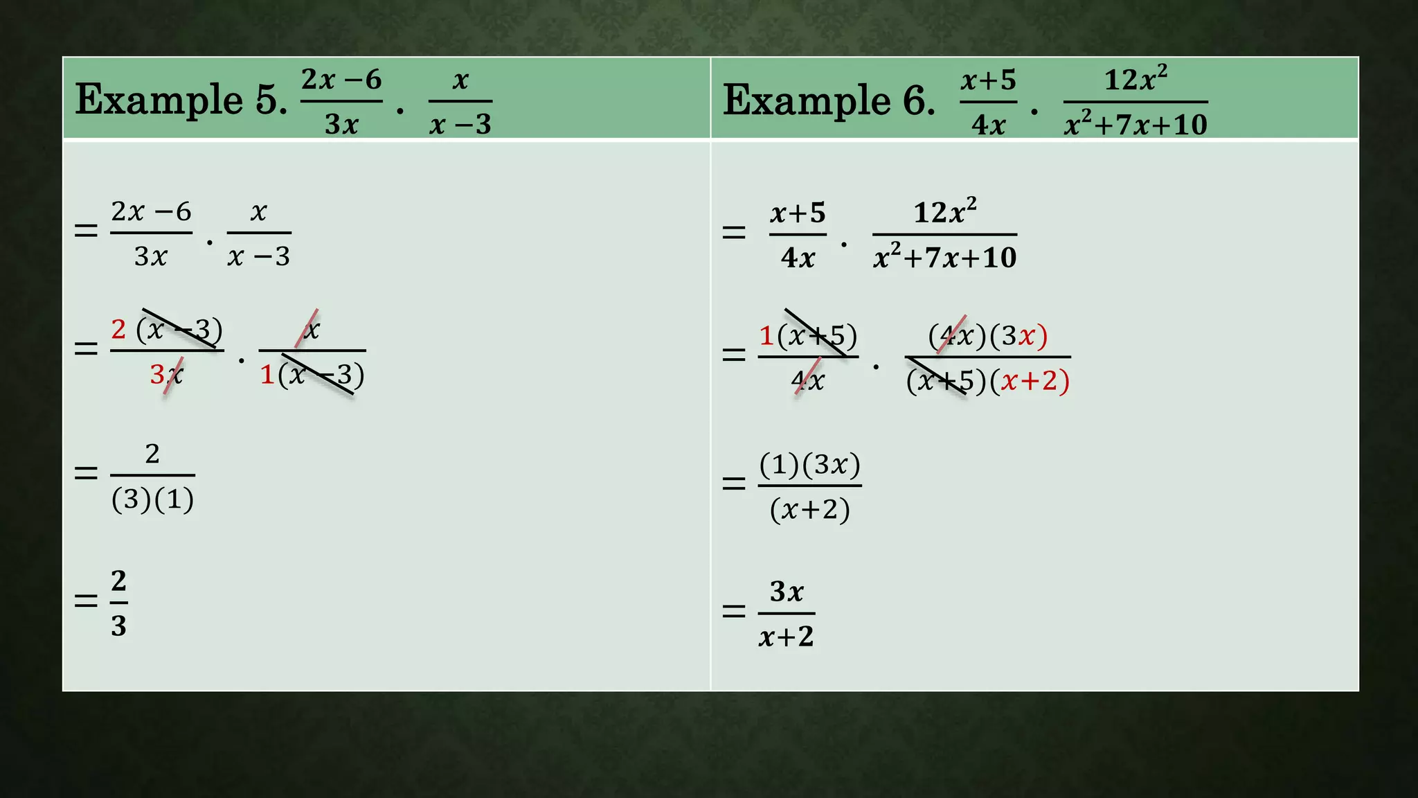 Multiplication of rational expression | PPTX