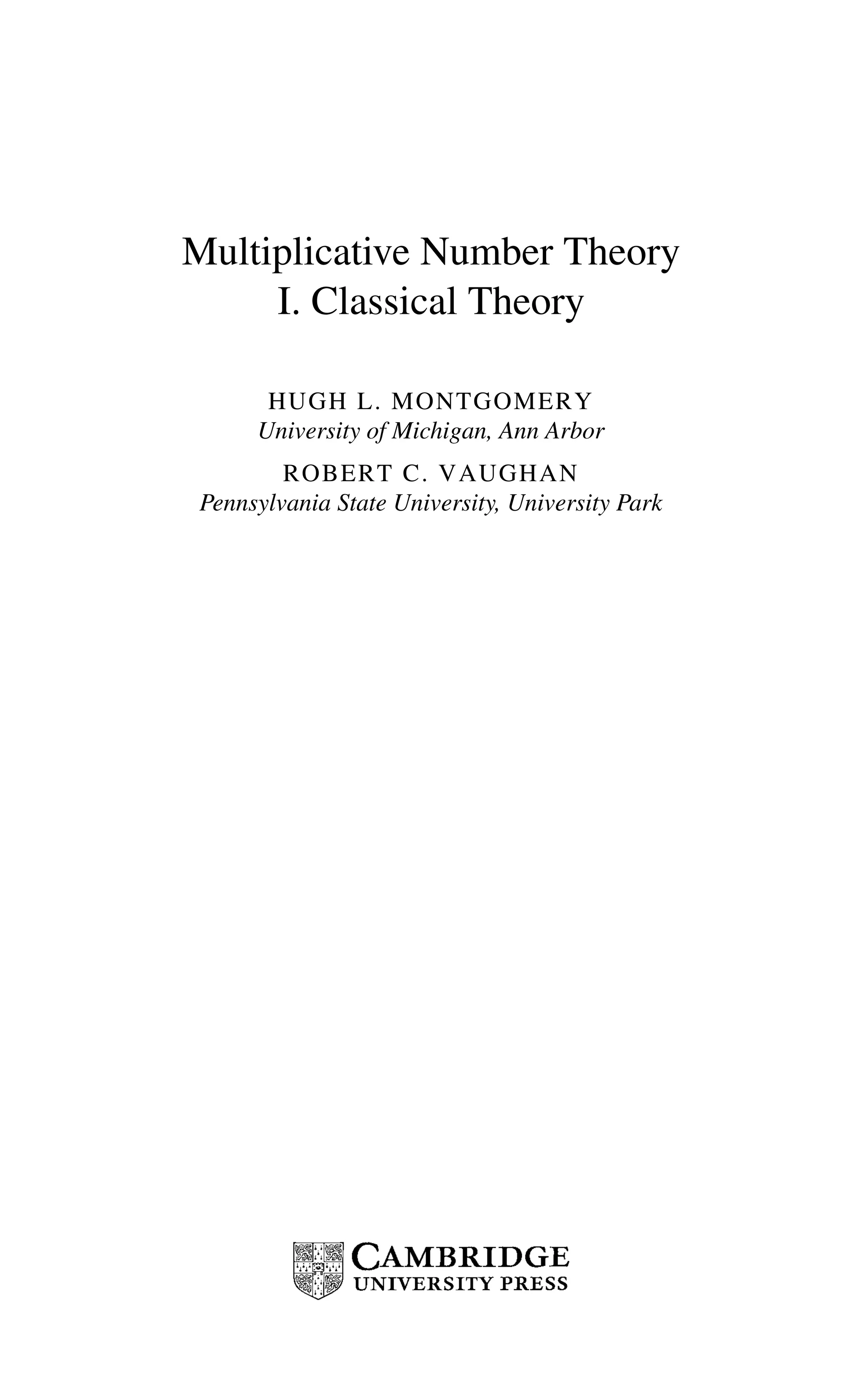 Multiplicative number theory i.classical theory cambridge | PDF