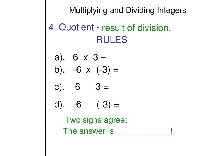 Multiply And Divide Integers Multiply And Divide Integers