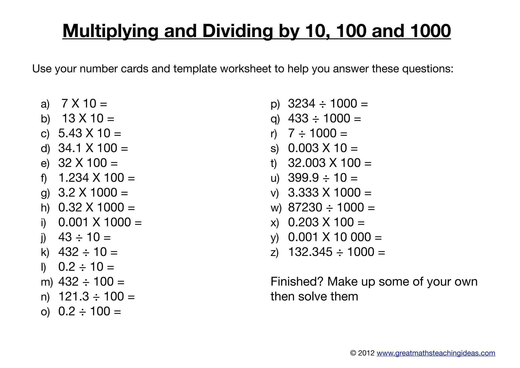 Multiplying and-dividing-by-10-100-and-1000 | PDF
