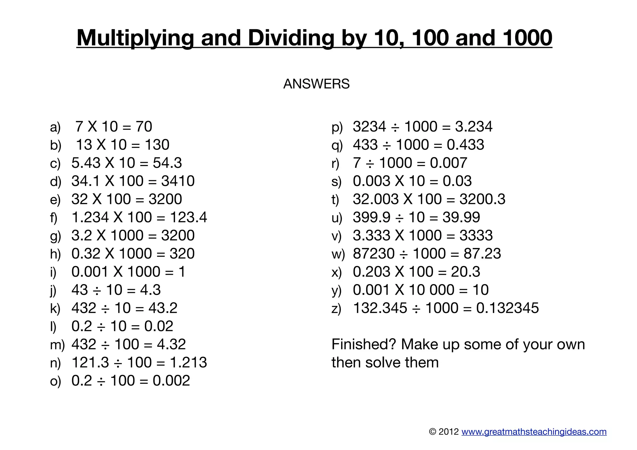 Multiplying and-dividing-by-10-100-and-1000 | PDF
