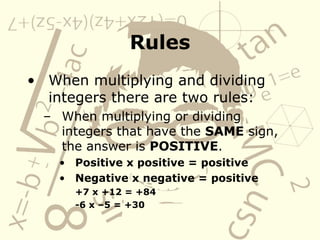 Multiplying And Dividing Integers