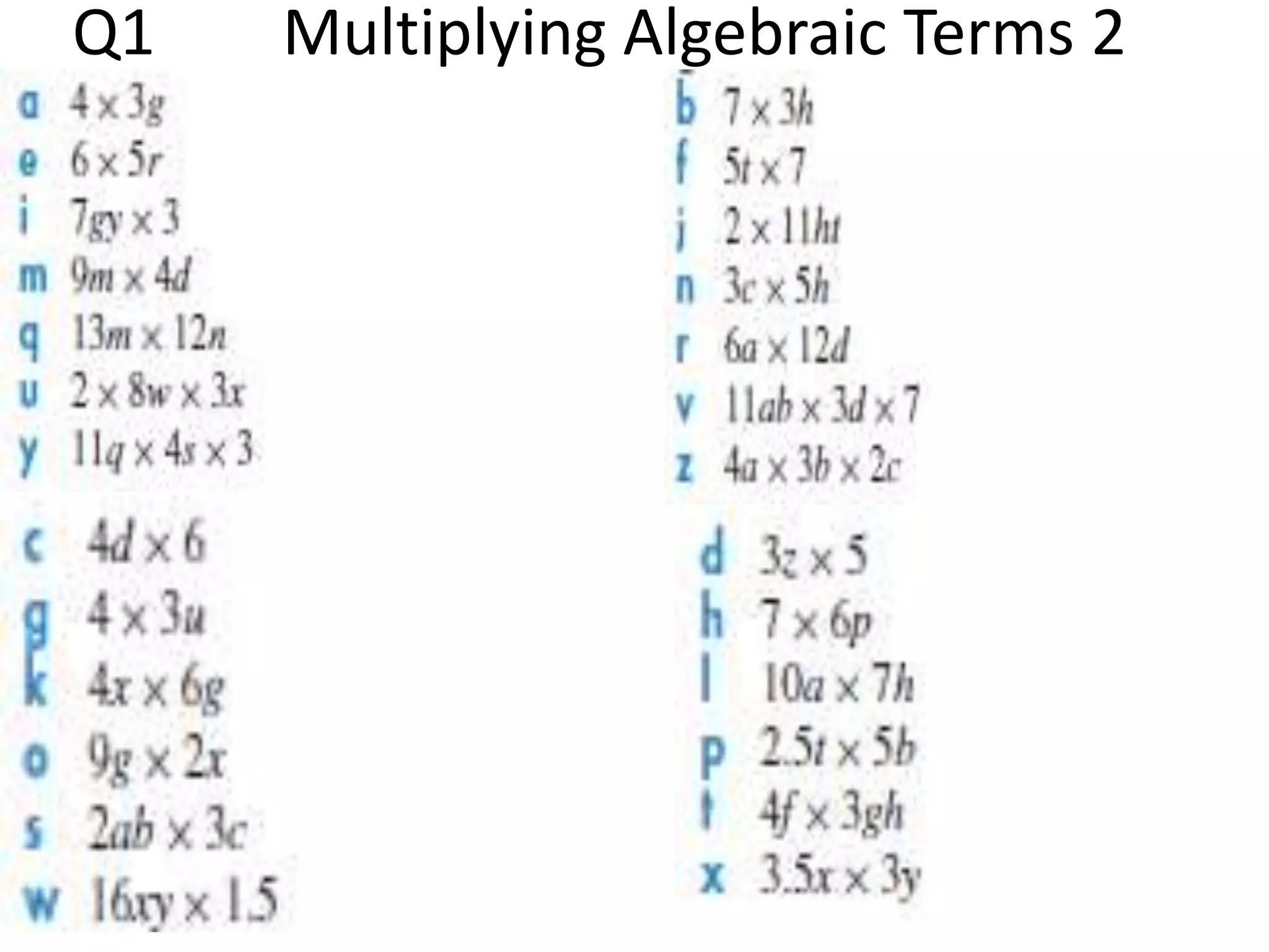Multiplying algebraic terms | PPTX