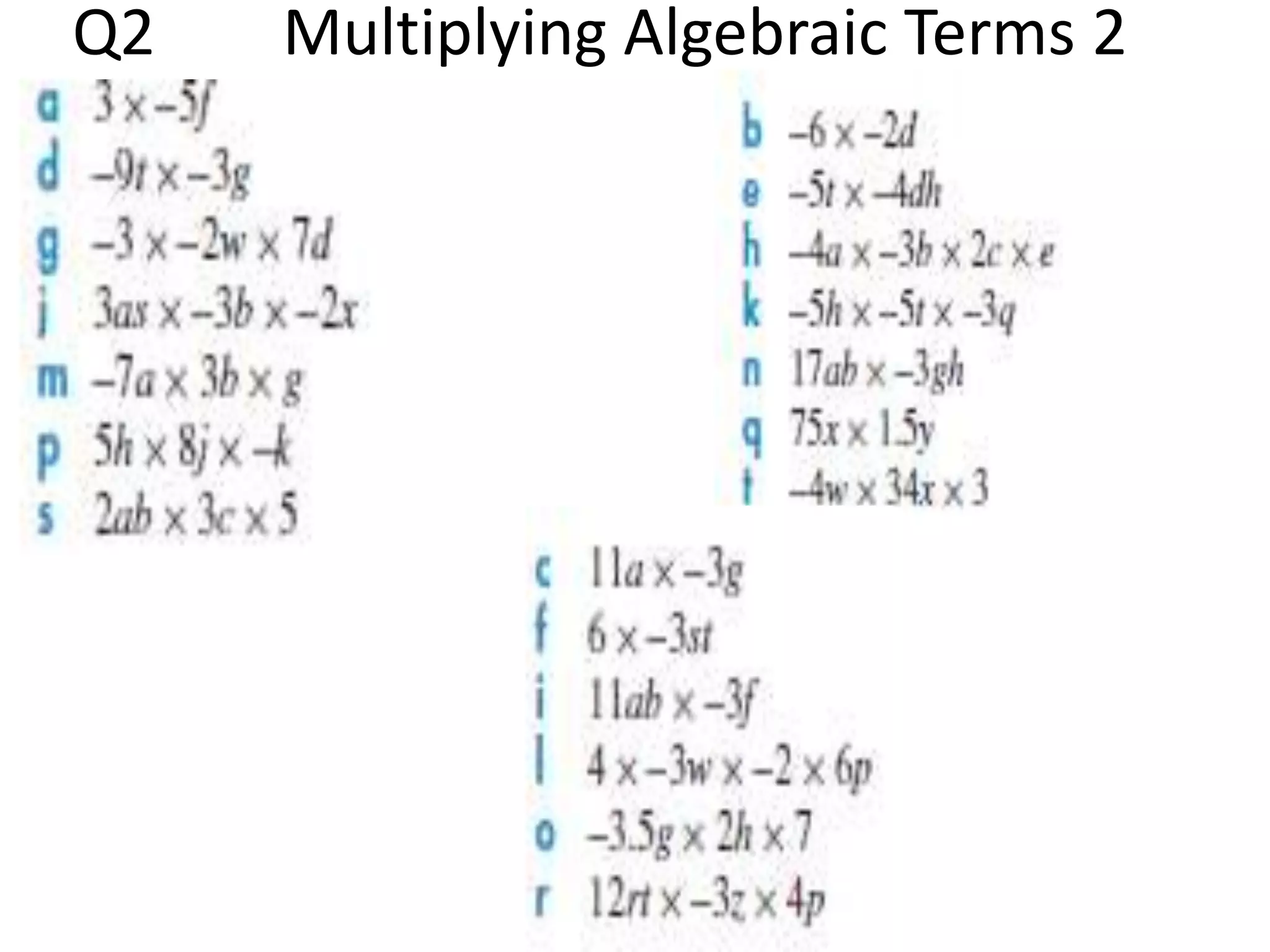 Multiplying algebraic terms | PPTX