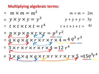 Multiplying algebraic terms | PPTX