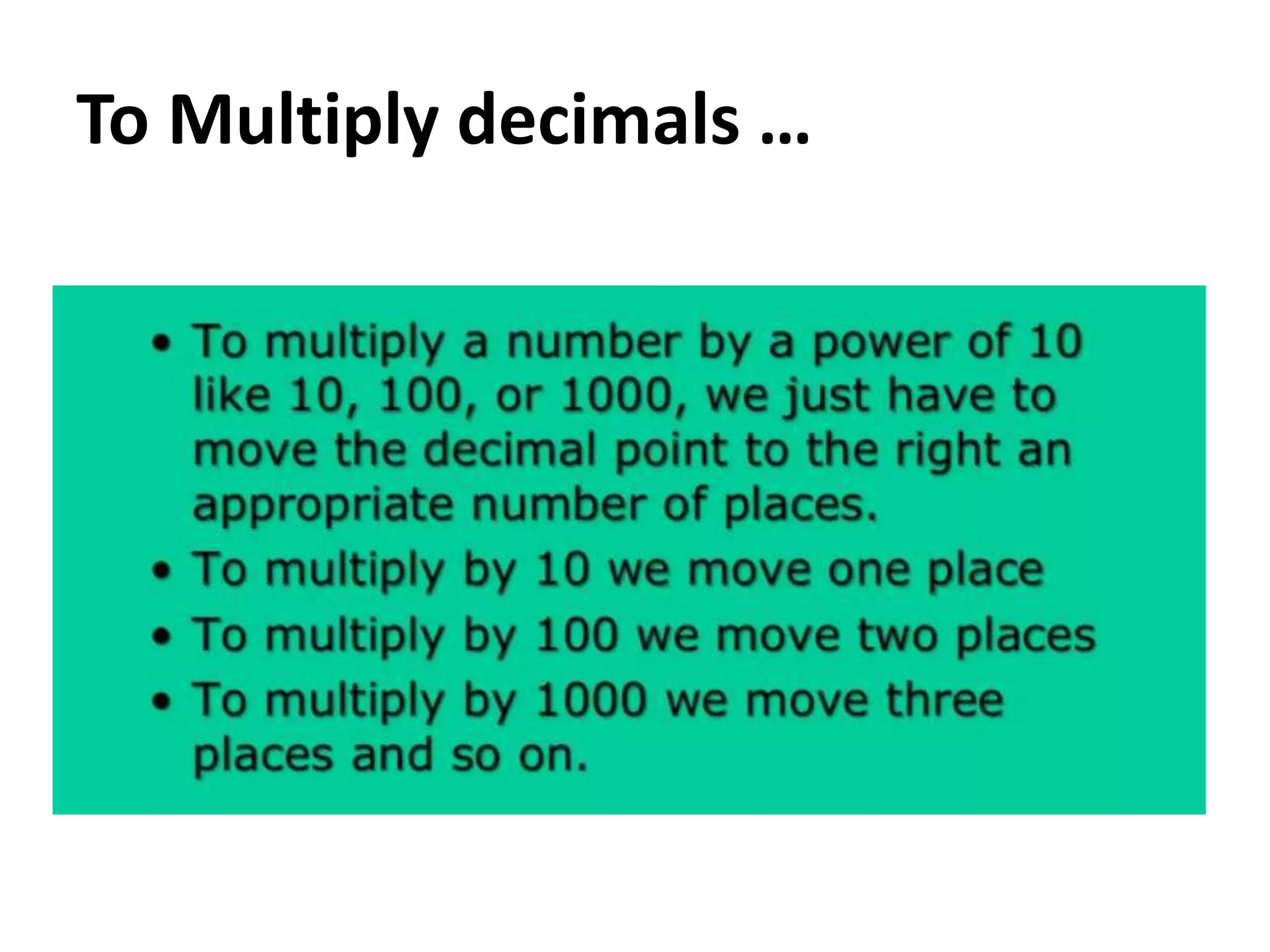 Multiplying and dividing decimals by 10, 100 | PPTX