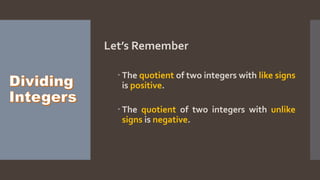 Multiplying and dividing integers | PPTX