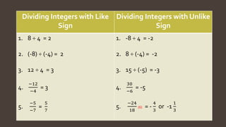 Multiplying and dividing integers | PPTX